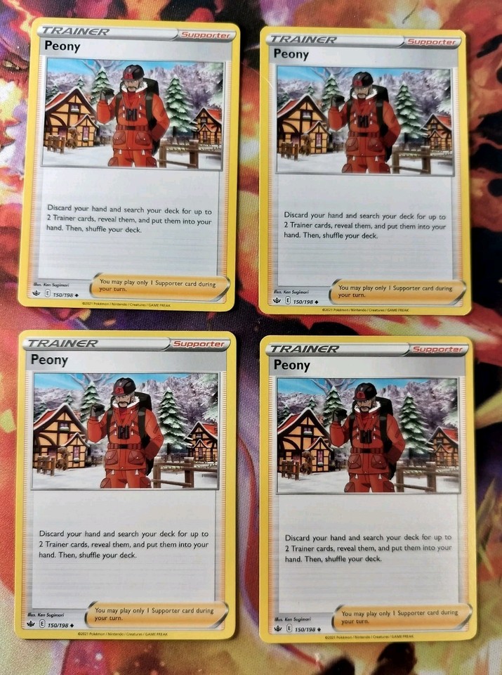 Peony 150/198 x4 Chilling Reign Sword And Shield Playset 2021 Pokemon ...