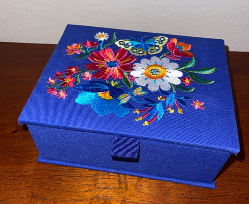 Brighton Blue Cloth Embroidered Flower Box 7x5.5x2 used | eBay