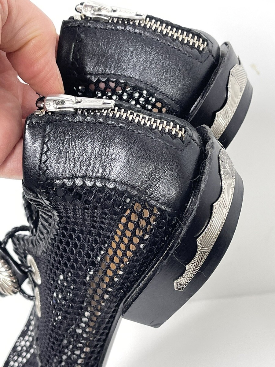 Auth TOGA PULLA 37 Mesh Lace Up Black Silver Hardware Auth TOGA PULLA 37 Mesh Lace Up Black Silver Hardware