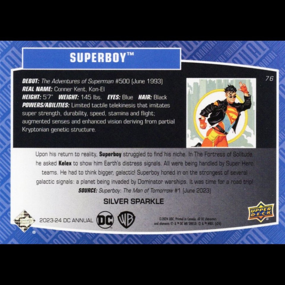 2023-24 Upper Deck: DC Annual - SUPERBOY #76 Silver Sparkle Parallel | eBay