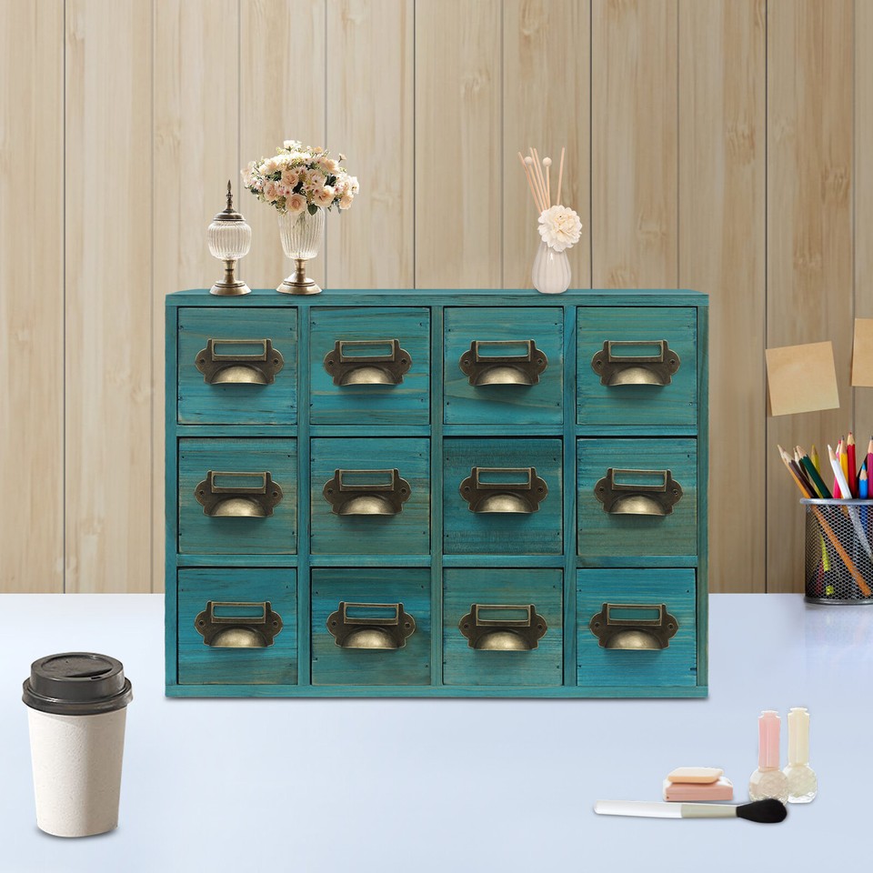 Drawers Storage Cabinet Desktop 12 Drawer Organizer Wooden Medicine ...