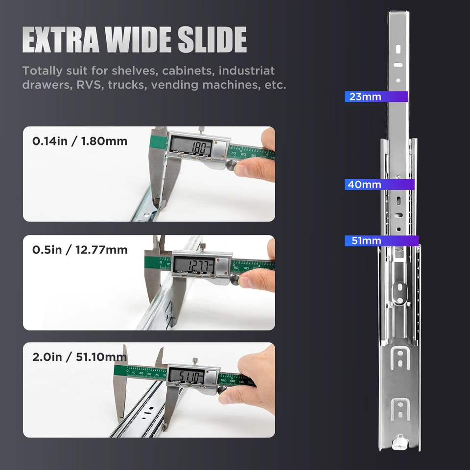 SLIDEWAY 200 Lbs Heavy Duty Drawer Slides 1 Pair 8 10 12 14 16 18 20 22 ...