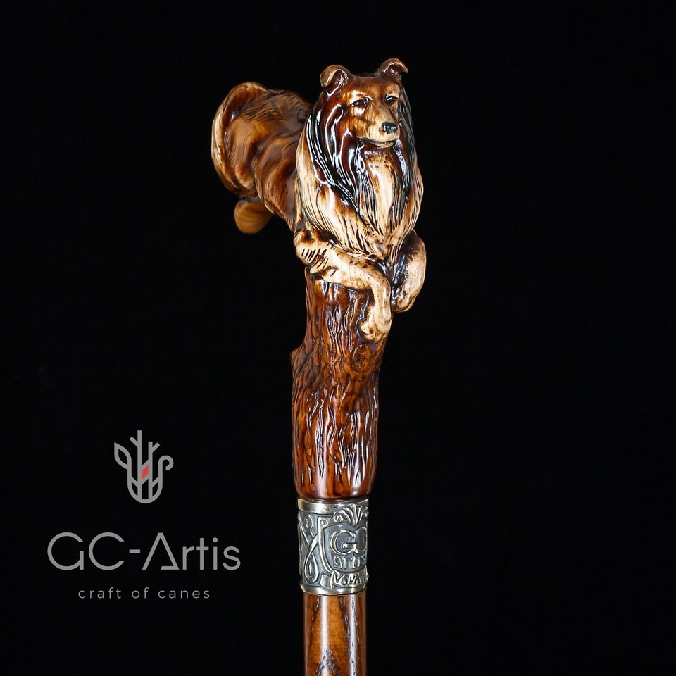 Collie Dog Walking Stick Cane Wooden Cane Scotland shepherd for men ...