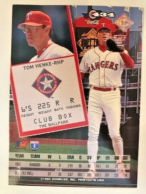 MLB - 1994 Donruss Leaf Set Baseball Tom Henke - Rangers | eBay