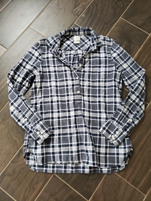 J Crew Women's Shirt Size Extra Small Boy Fit Blue Plaid Button Up Long ...