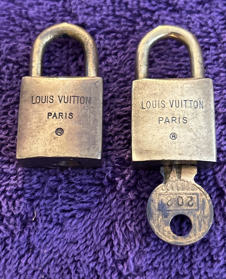 Authentic Louis Vuitton Gold Lock and Key Set 2 Padlocks # 202 Vintage ...