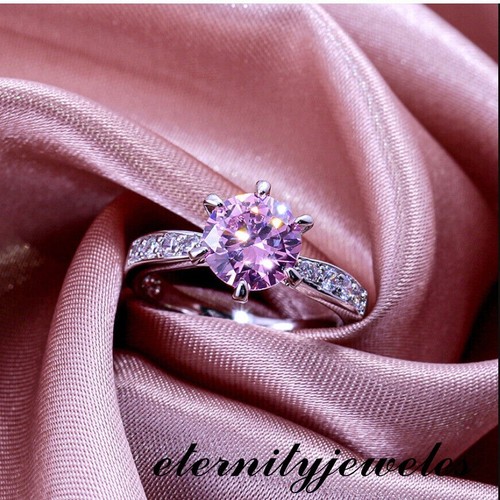 Real Pink Diamond 2.17CT Engagement Wedding Round Cut Ring 14K White ...