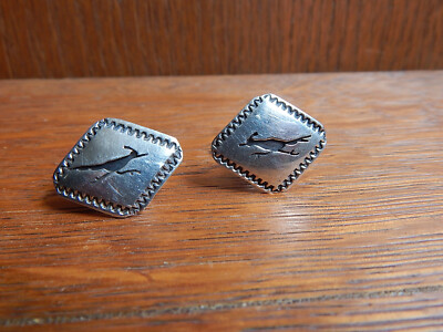 Vintage Hopi Overlay Roadrunner Sterling Silver Southwestern Cufflinks ...