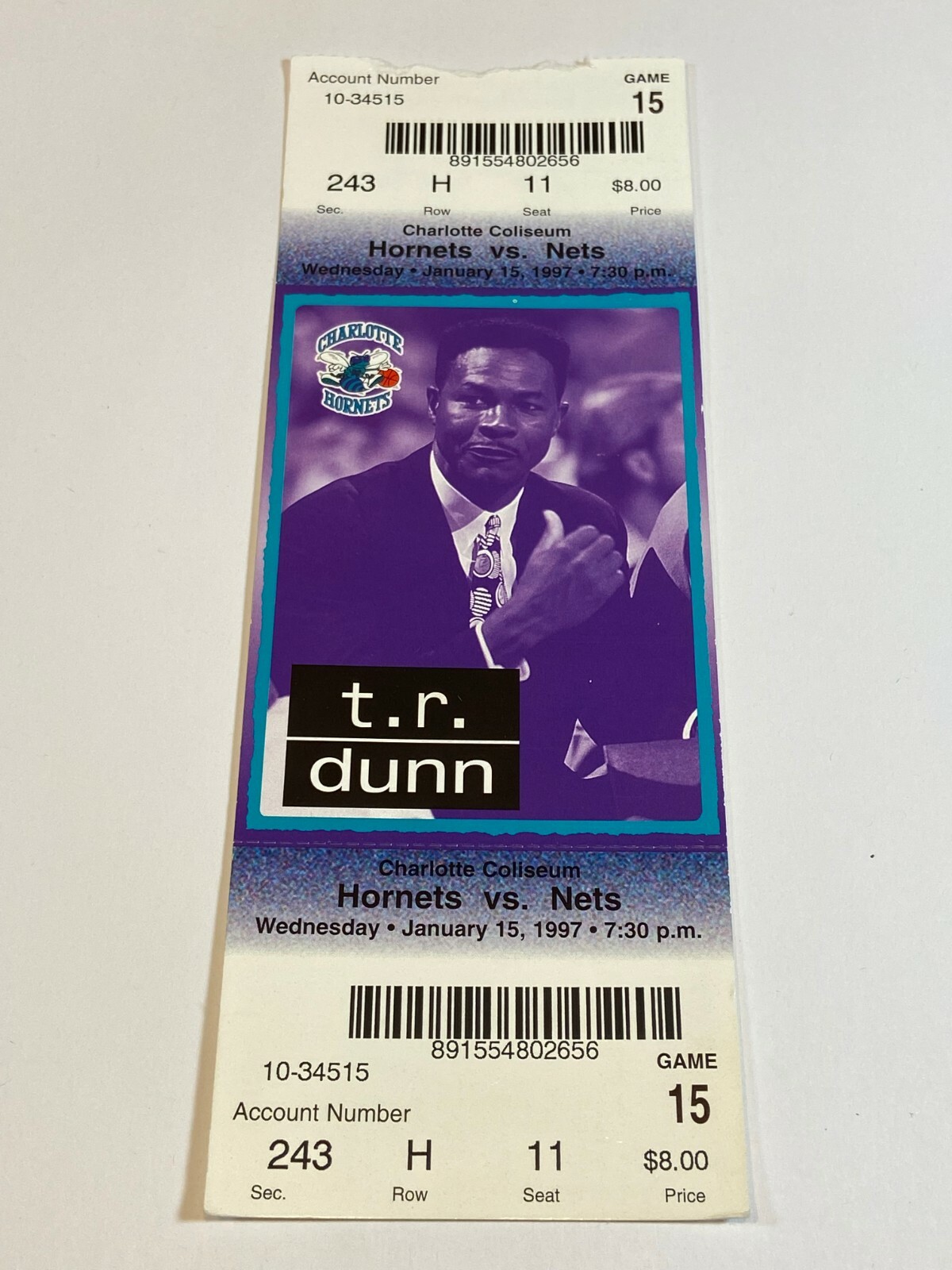 Charlotte Hornets New Jersey Nets NBA Ticket Stub 11 1-15-97 Glen Rice ...