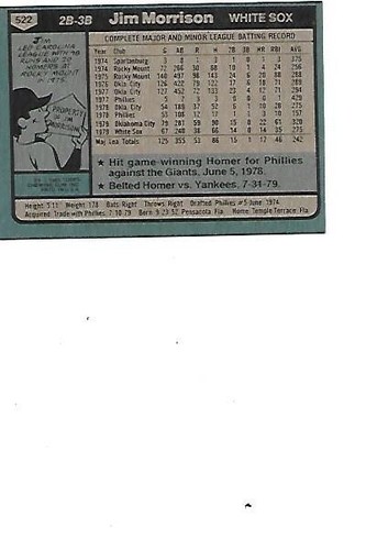 Jim Morrison 1980 Topps Baseball Card #522 NM Chicago White Sox | eBay