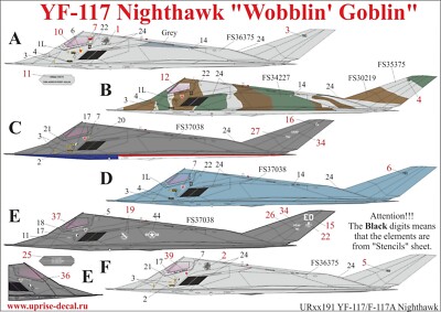 1:72 Decal Lockheed YF-117 Nighthawk "Wobblin' Goblin" w- UpRise Decal ...