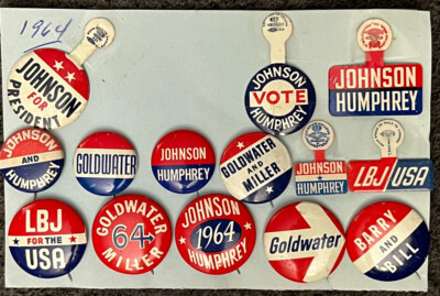 1964 Vintage 14 Pin/Tab Set LBJ Johnson Humphrey Goldwater Miller ...