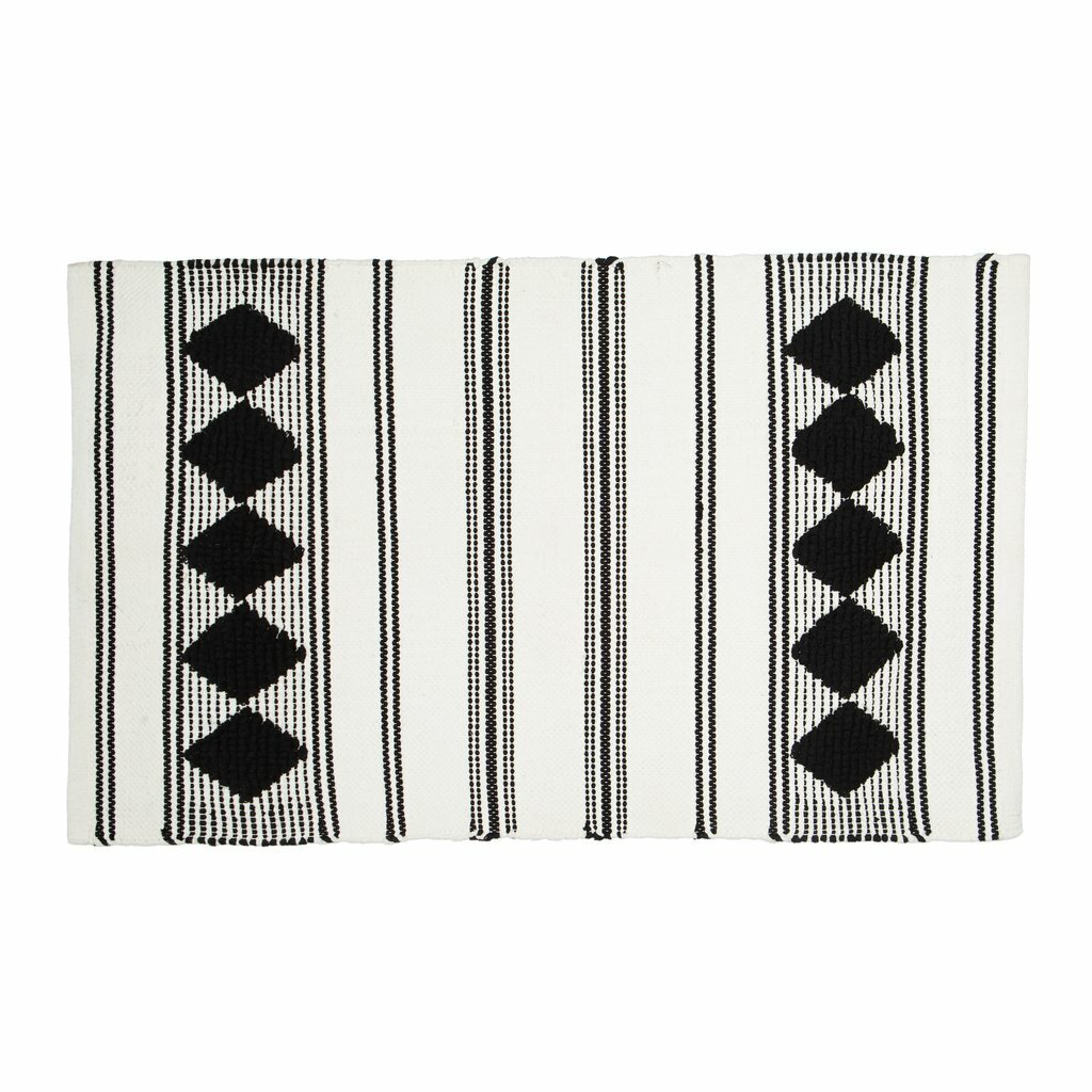 Caravan Area Rug Home Decor Diamond Stripe Woven Black White Bohemain ...
