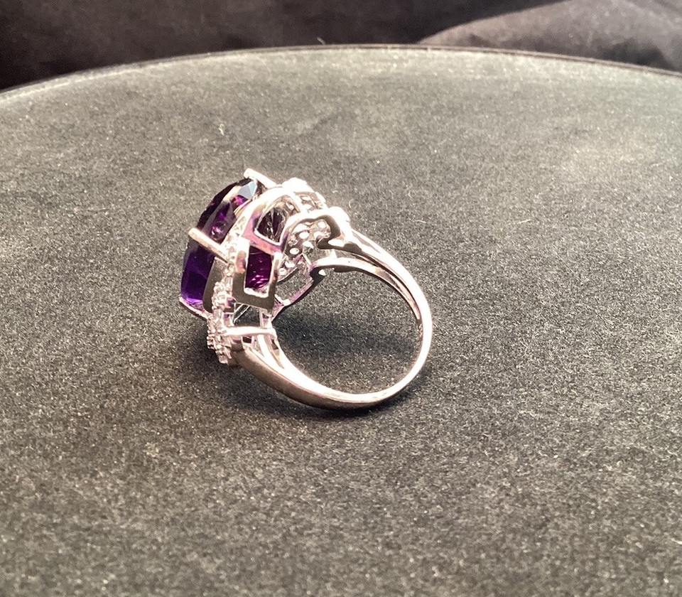 JTV DK Sterling Silver Lab Created Amethyst Cocktail Ring With White ...