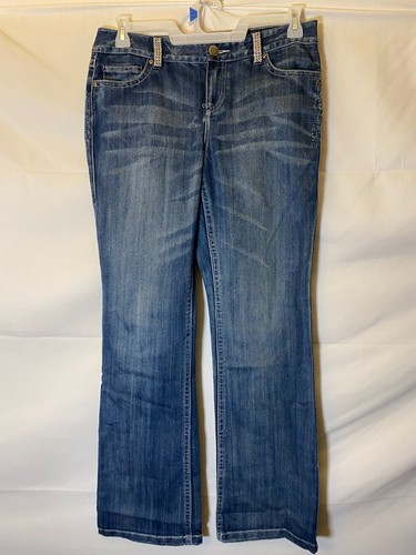 INC DENIM WOMENS SIZE 10 BOOT LEG STRETCH JEANS BLING ACCENTS | eBay