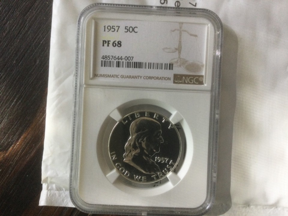 1957 NGC PF68 Proof Ben Franklin HalfDollar 90% Silver 50c White Label ...