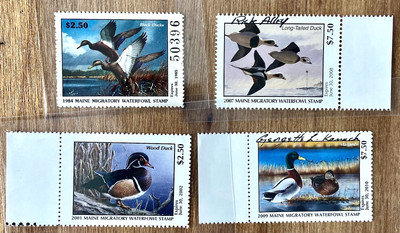 Lot of 4 Maine Migratory Waterfowl Duck Stamps ME1 ME18 plus 2 Artist ...