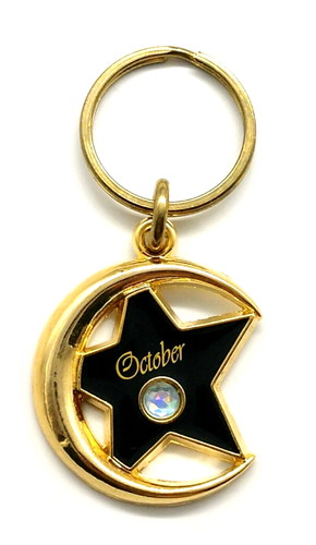 Vintage October Birthday Birthstone Moon Star Keyring Keychain | eBay
