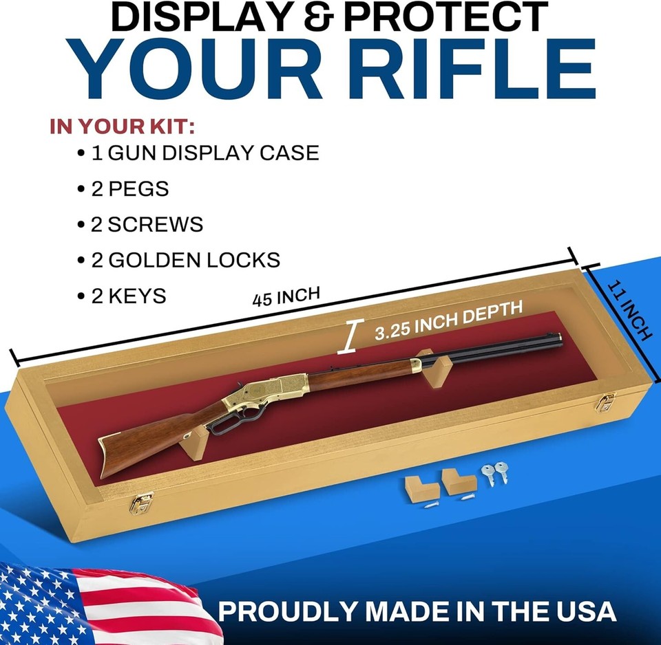 Gun Display Case 45" Rifle Golden Oak & Red Wood Shotgun Lock Shadow ...