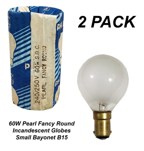 2 x 60W Pearl Fancy Round Light Globes Bulbs Lamps B15 Small Bayonet ...