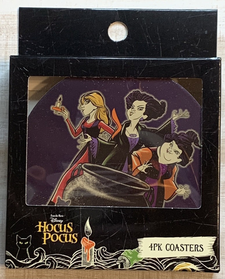 Hocus Pocus Halloween 4pk Coasters with Cork Backing Black Cat Witch ...