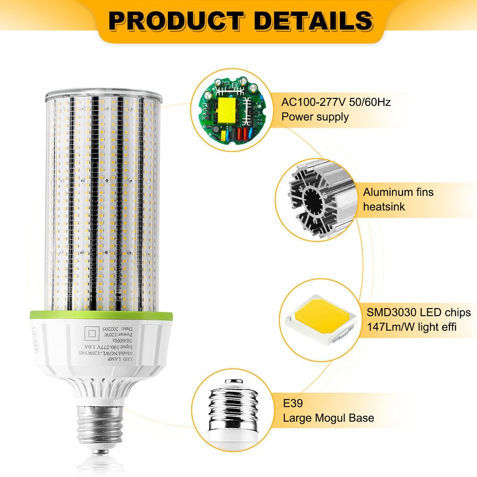 6Pack Commercial 120W LED Corn Light Bulb E39 Large Mogul Base ...