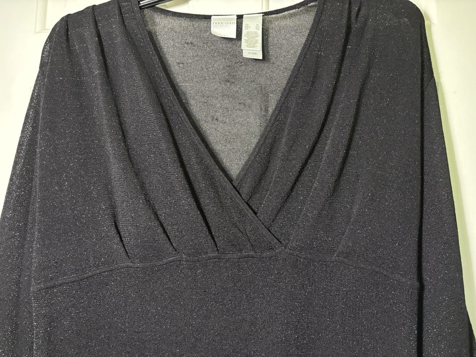 Emma James XL Black Sparkle Sweater With Vneck And Short Sleeves | eBay