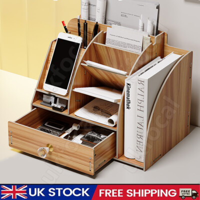 Wooden Assemble Desk Table Office File Organizer Wooden Pen Holder Tidy ...