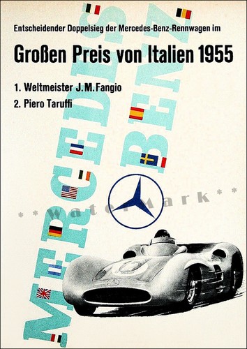 Mercedes Benz 1955 Big Prize Italy Vintage Poster Print German Car ...