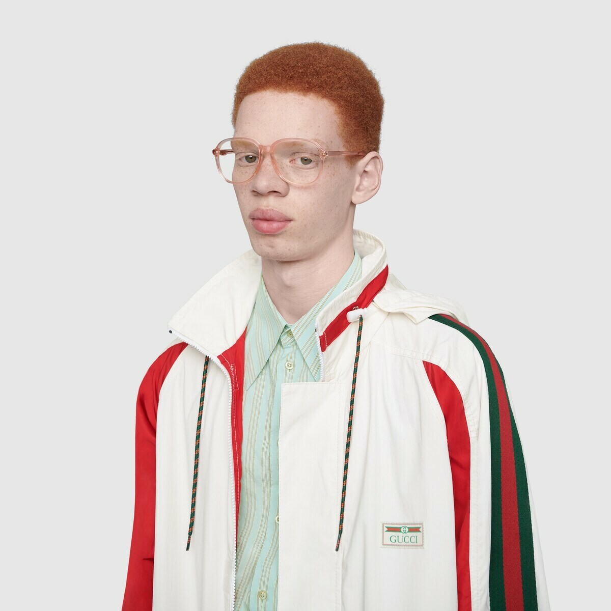 GUCCI Men's White Cotton Canvas Rain Jacket V5002 Size 52 IT GUCCI Men's White Cotton Canvas Rain Jacket V5002 Size 52 IT