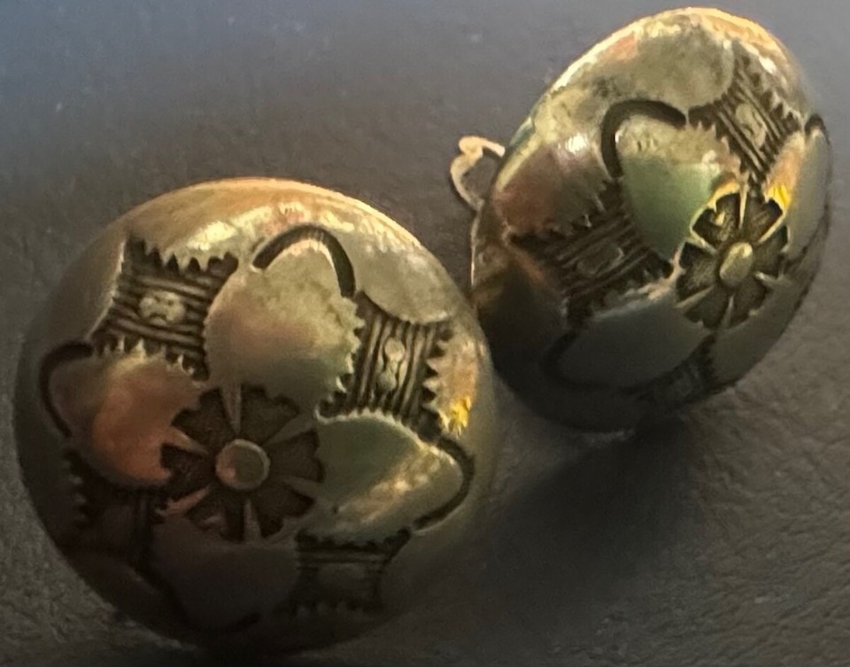 Navajo Textured Dome Button Hand Constructed & Stamped Earrings Omega ...