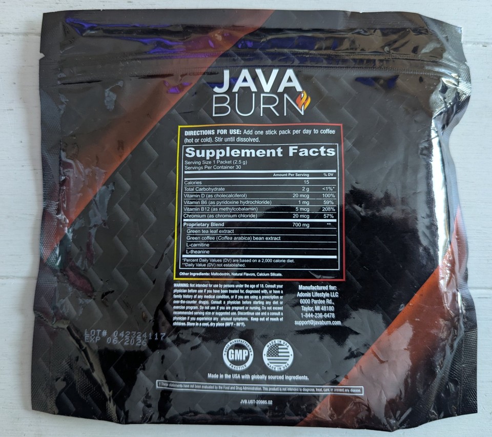 JAVA BURN Dietary Supplement Exp 2027 Weight Loss 30 Packs Coffee ...