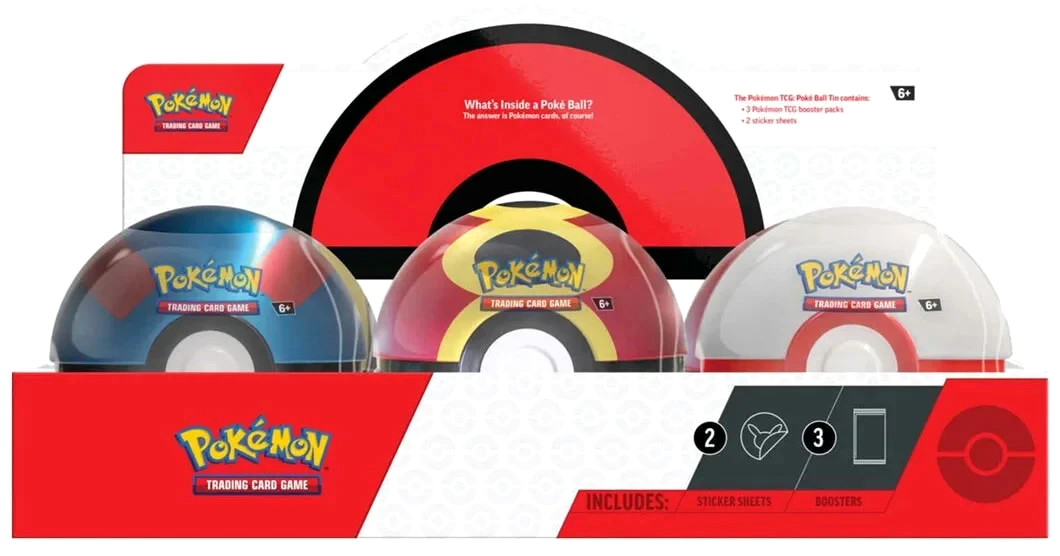 6 Pokemon TCG Poke Ball Tins Factory Sealed Display Case Q4 2025 ...