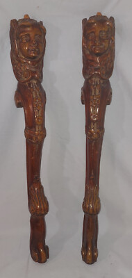 Set Of 2 Antique Wooden Hand Carved Table Legs with Angelic Faces 21.5 ...