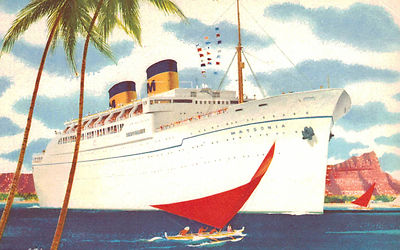 S.S.Matsonia,Twin-Stack Ocean Liner,Postcard,Matson Lines,Used,Honolulu ...