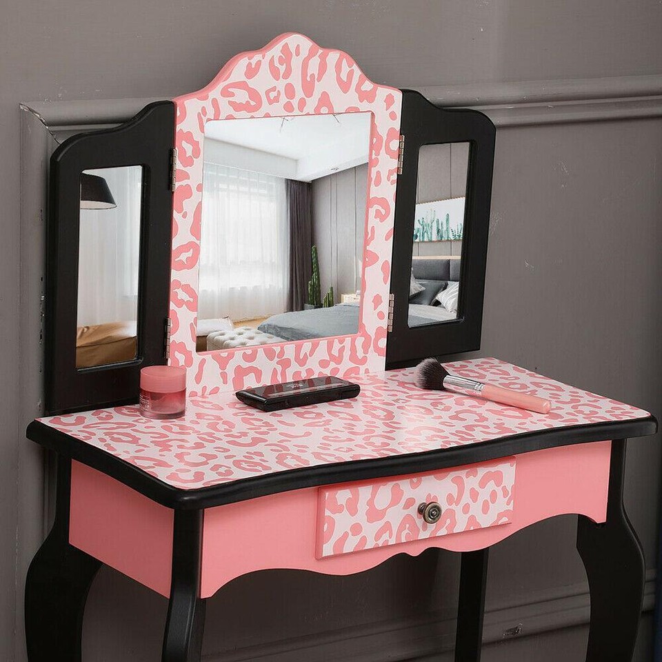 Kids Vanity Table Set Makeup Dressing Table Gifts For Girls Stool ...