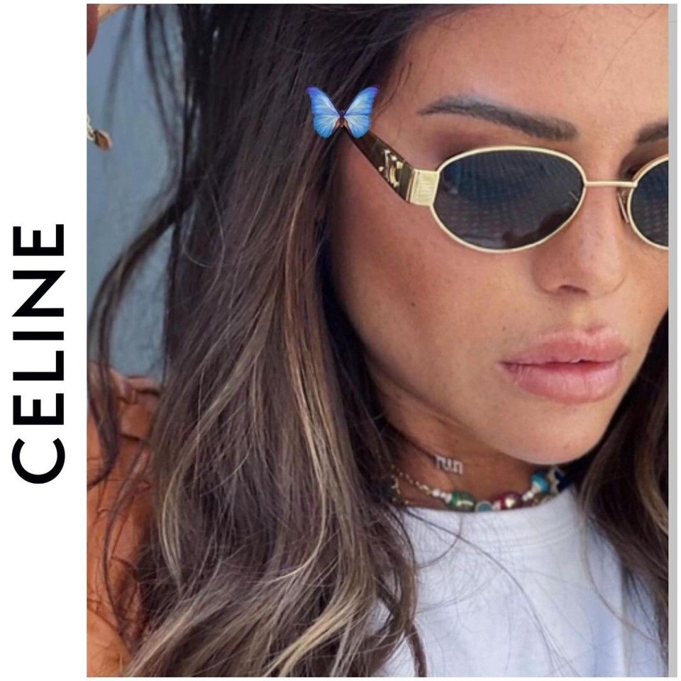 Celine CL40235U 30N Triomphe Metal Oval Sunglasses Gold Green Lens ...