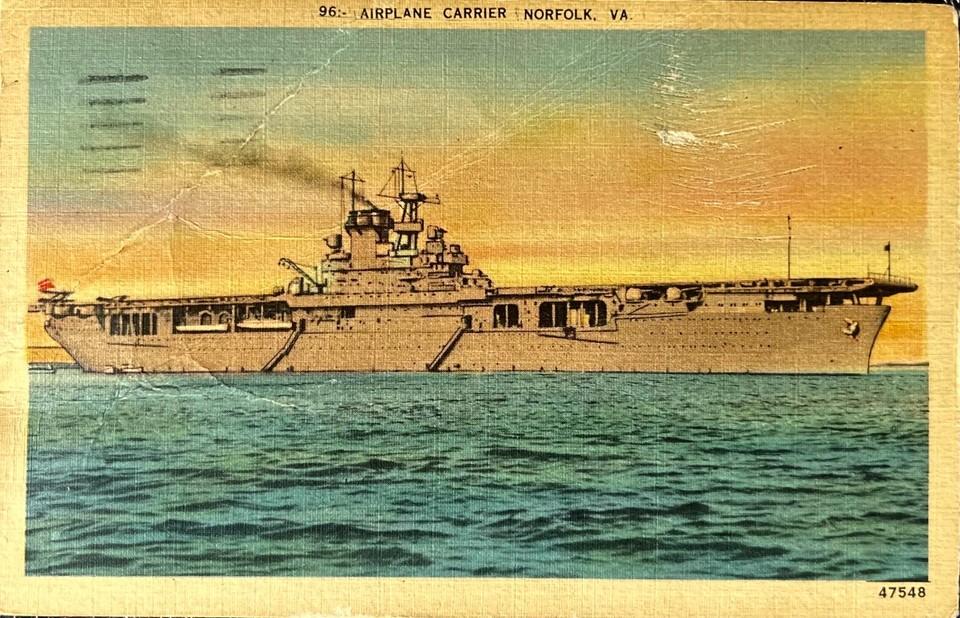 BOY SCOUT CAMP LINSTEAD vintage 1943 Postcard AIRPLANE CARRIER NORFOLK ...