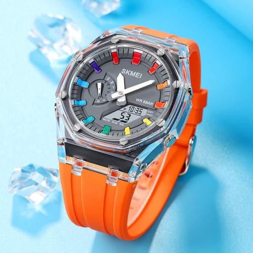 Digital Watch 50M WR World Time Stopwatch Alarm Countdown Orange 1R5K ...