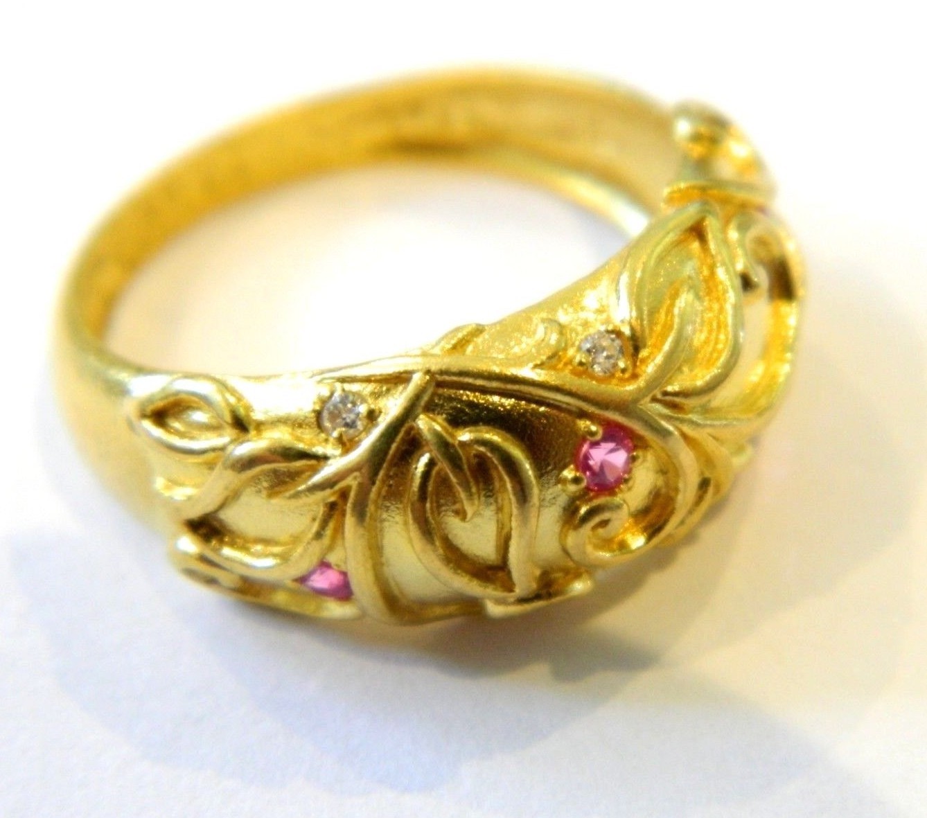 22k SOLID YELLOW GOLD RING JEWELRY W DIAMOND & RUBY RUBIES SIZE 9.25 8 ...