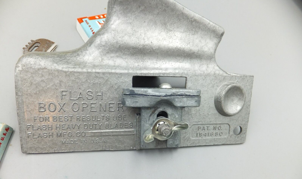 Vintage FLASH box opener, adjustable blade cutter, & 6 boxes of blades ...