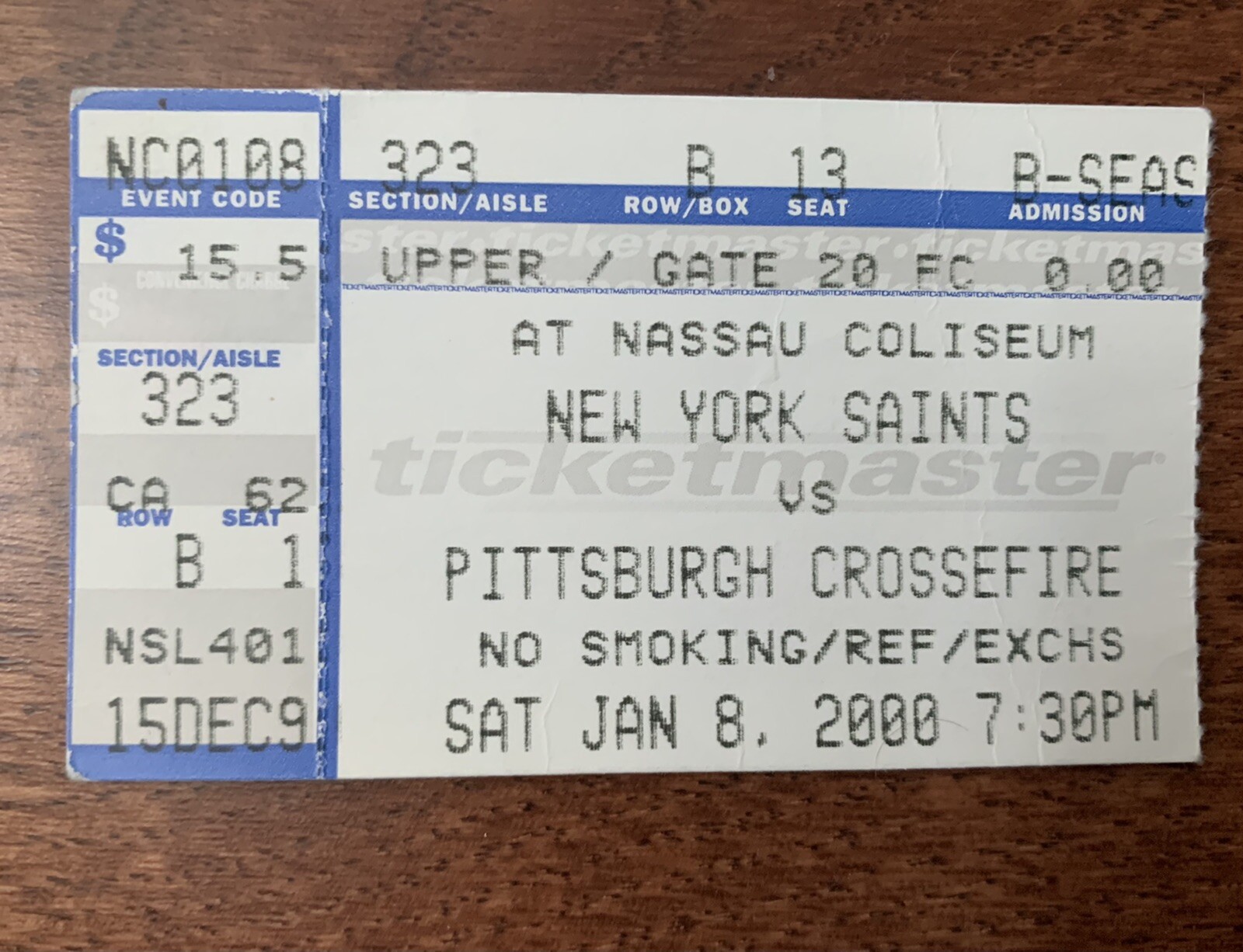 Vintage 2000 Pro Box Lacrosse Ticket - New York Saints / Pittsburgh ...