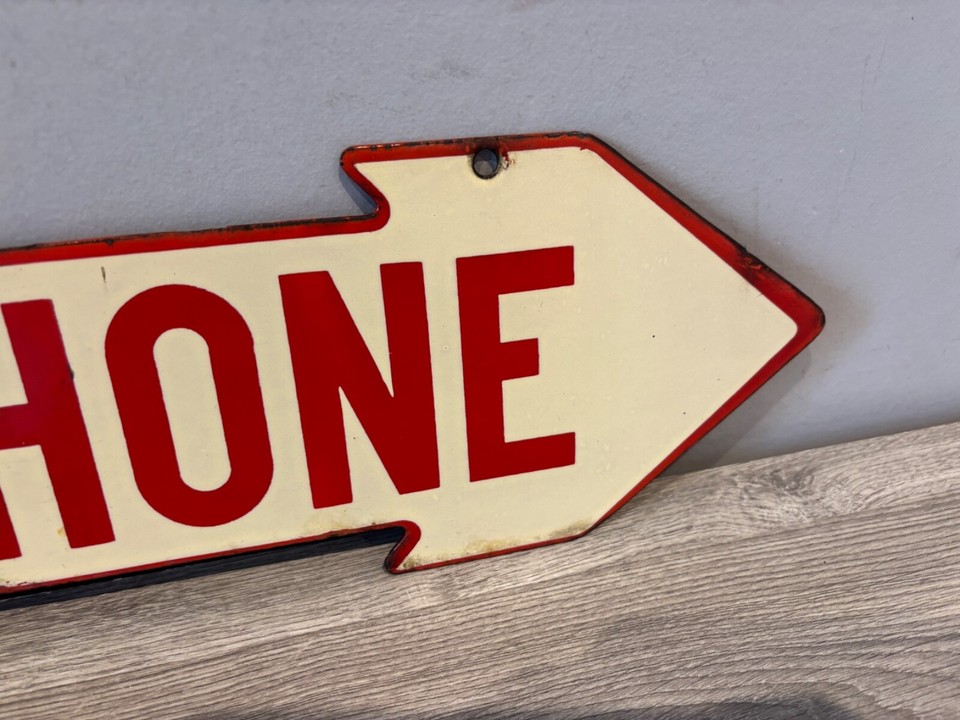 Vintage Telephone Arrow Sign Enamel Double Sided White And Red | eBay UK