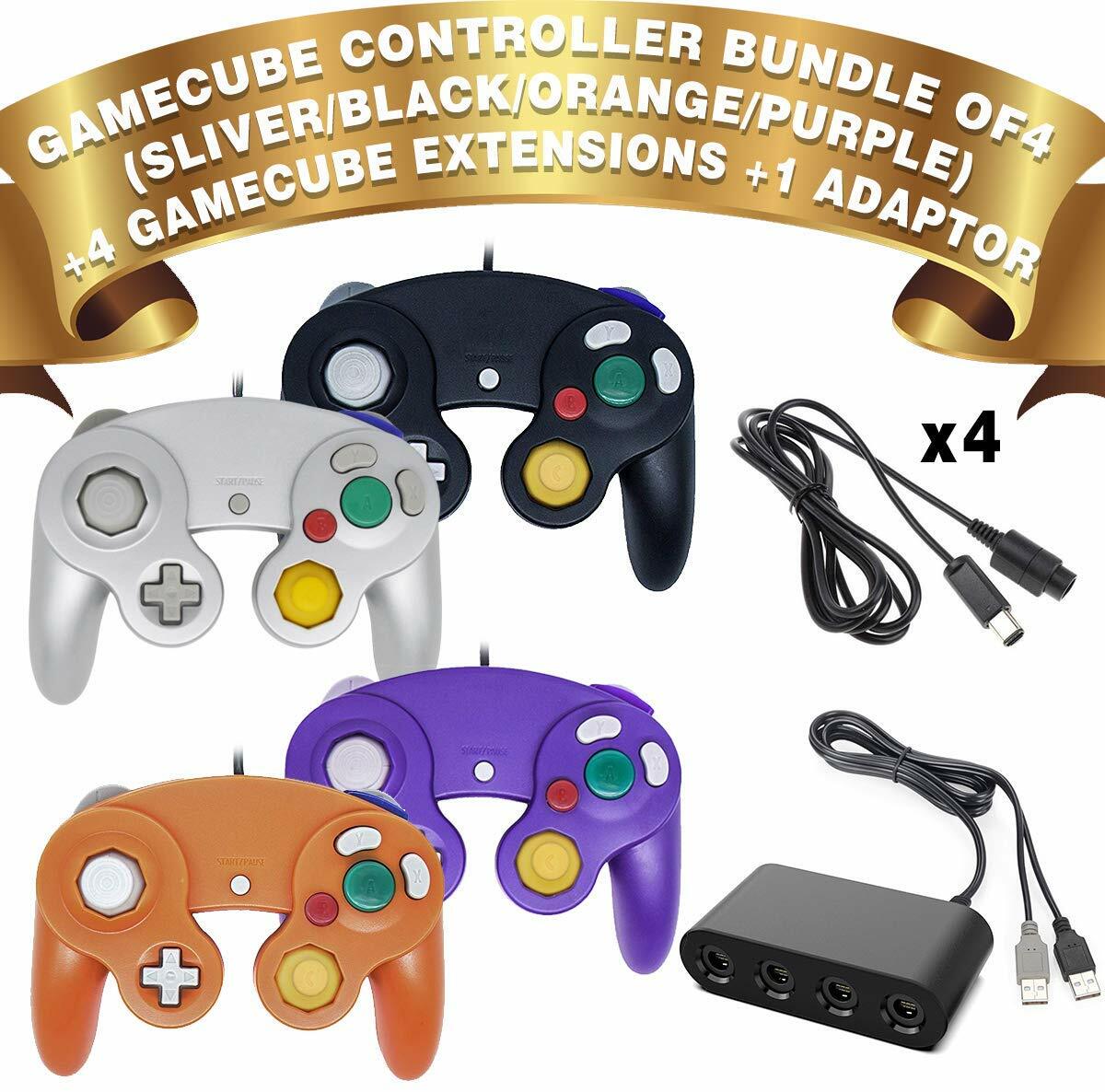Gamecube Adapter 4 Pack Gamecube Controller, With 4 Extension Cables ...