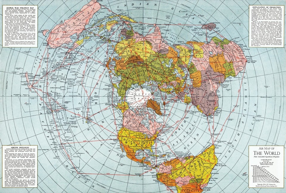 Map of the World at War, Polar Azimuthal Equidistant Projection Flat ...