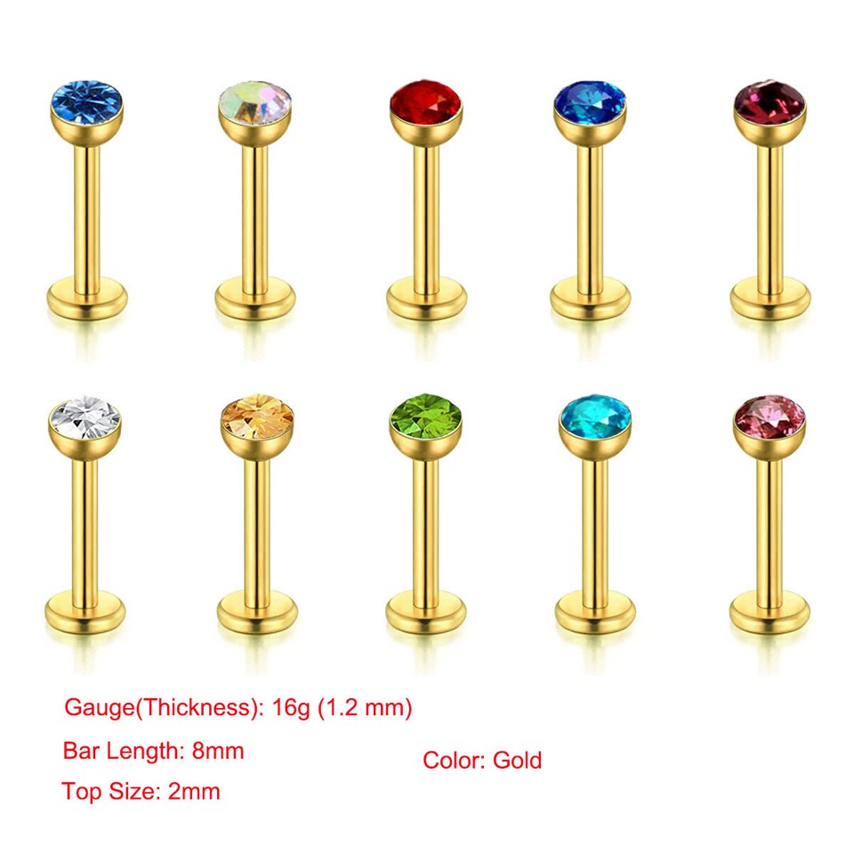 16G Labret Rings Lip Studs Surgical Steel/UV Nose Ring Tragus Cartilage ...