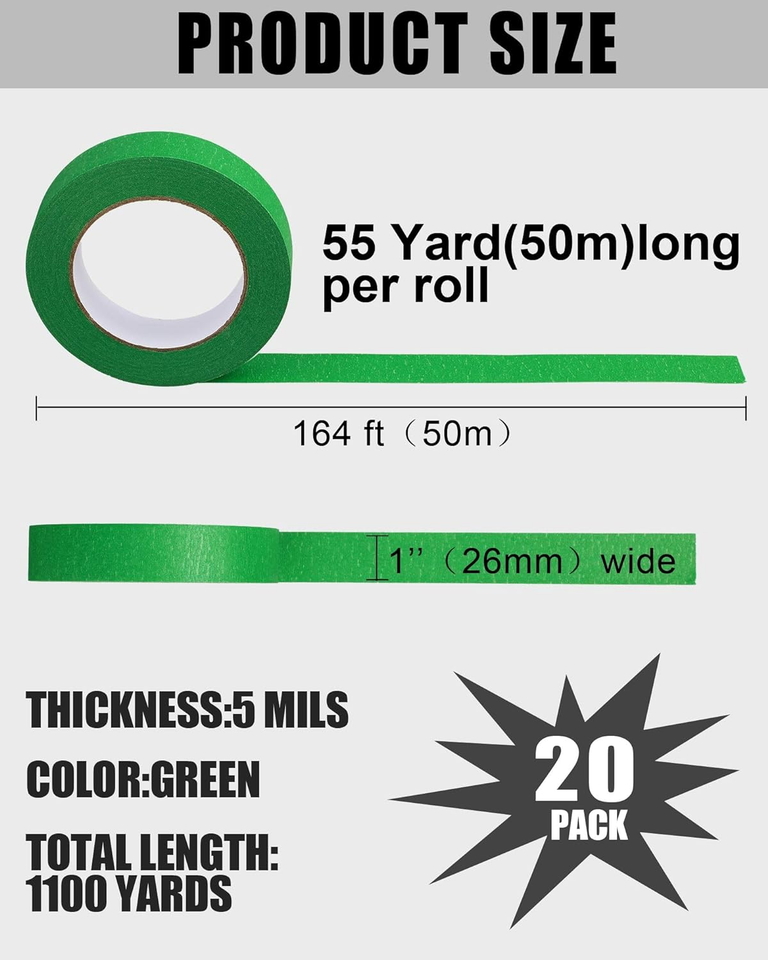 20 Rolls Painters Tape Masking Tape Bulk 1 Inch X 55 Yard, General ...