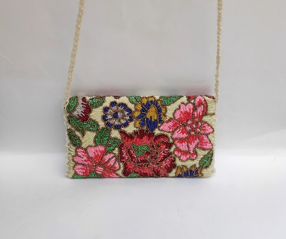 Handmade Floral Beaded Bag Beaded Braided Strap New Women Fashion White ...