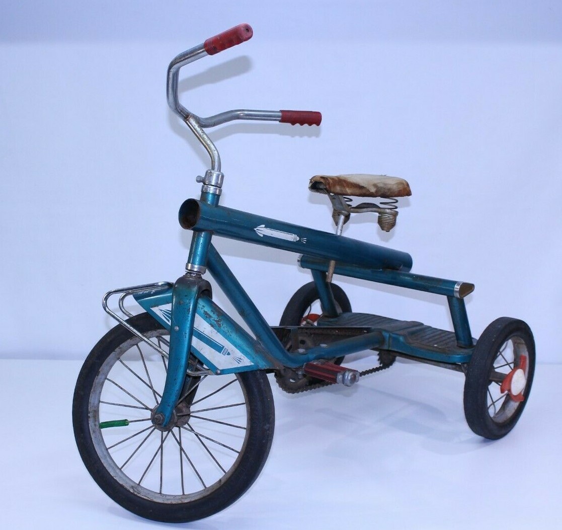 VTG AMF Junior Trike Atomic Age MCM Teal Toy Steel Rocket Prototype ...