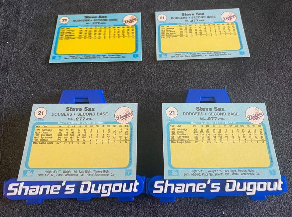 1981 Fleer Baseball (4 Cards) Rookie Card Steve Sax #21 - Los Angeles ...